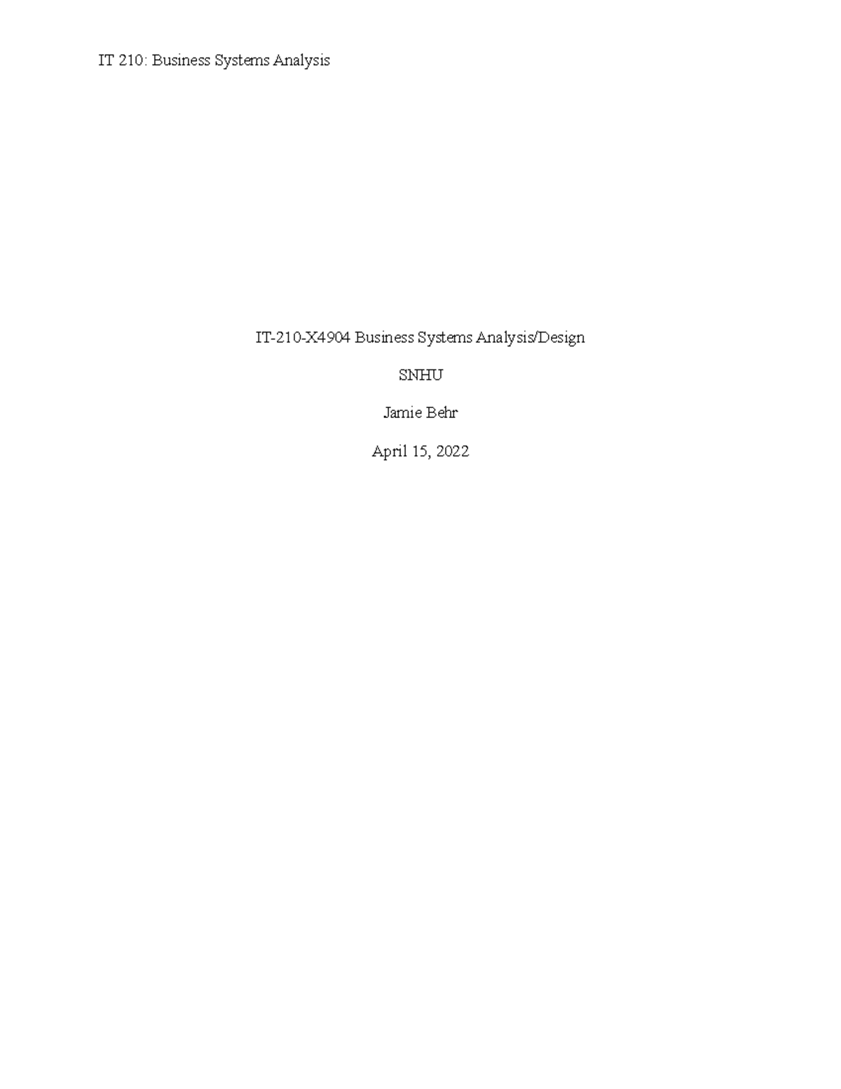 IT 210 Final Project - IT-210-X4904 Business Systems Analysis/Design ...