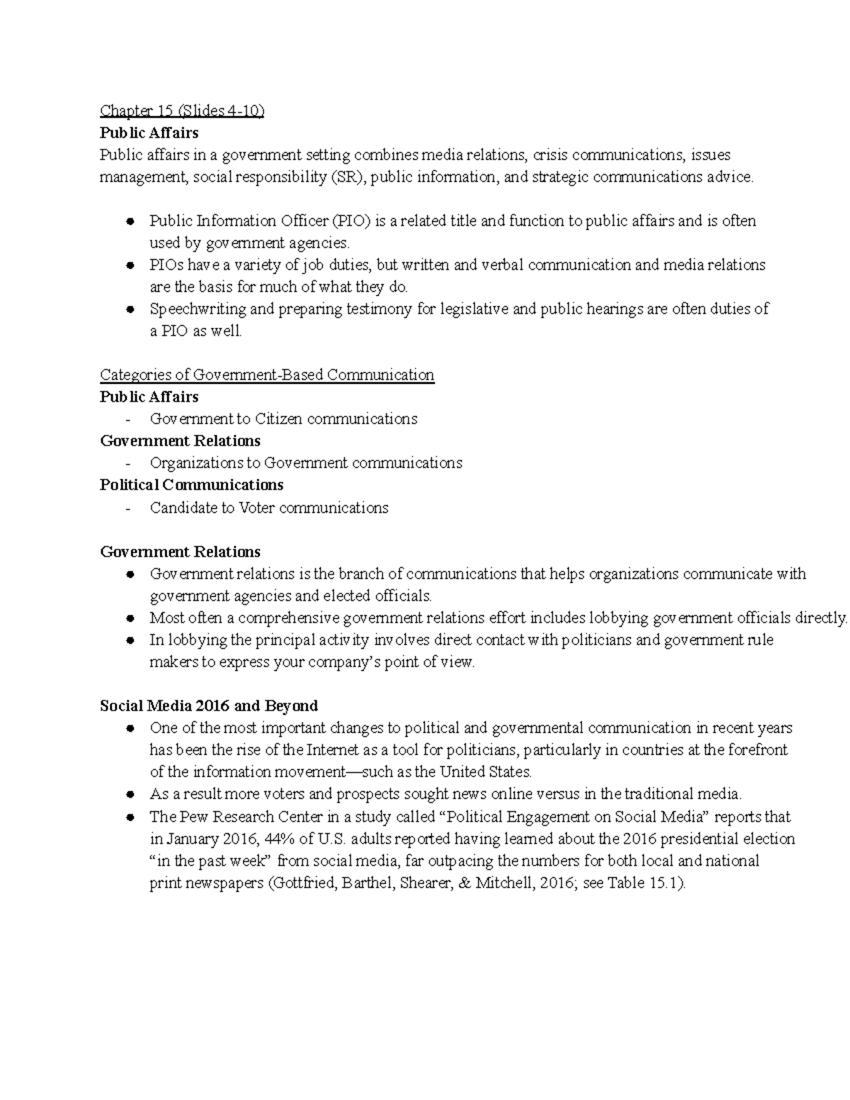 Ch. 15-16 notes - Chapter 15 (Slides 4-10) Public Affairs Public ...