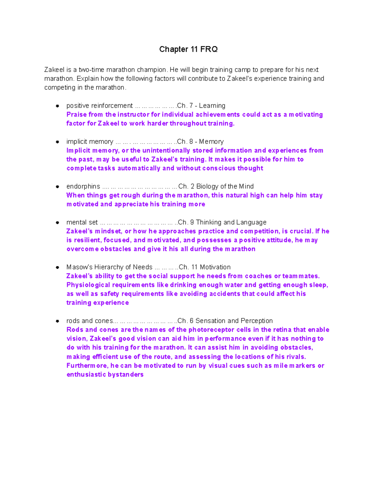 Chapter 11 FRQ - Psychology AP - Chapter 11 FRQ Zakeel is a two-time ...