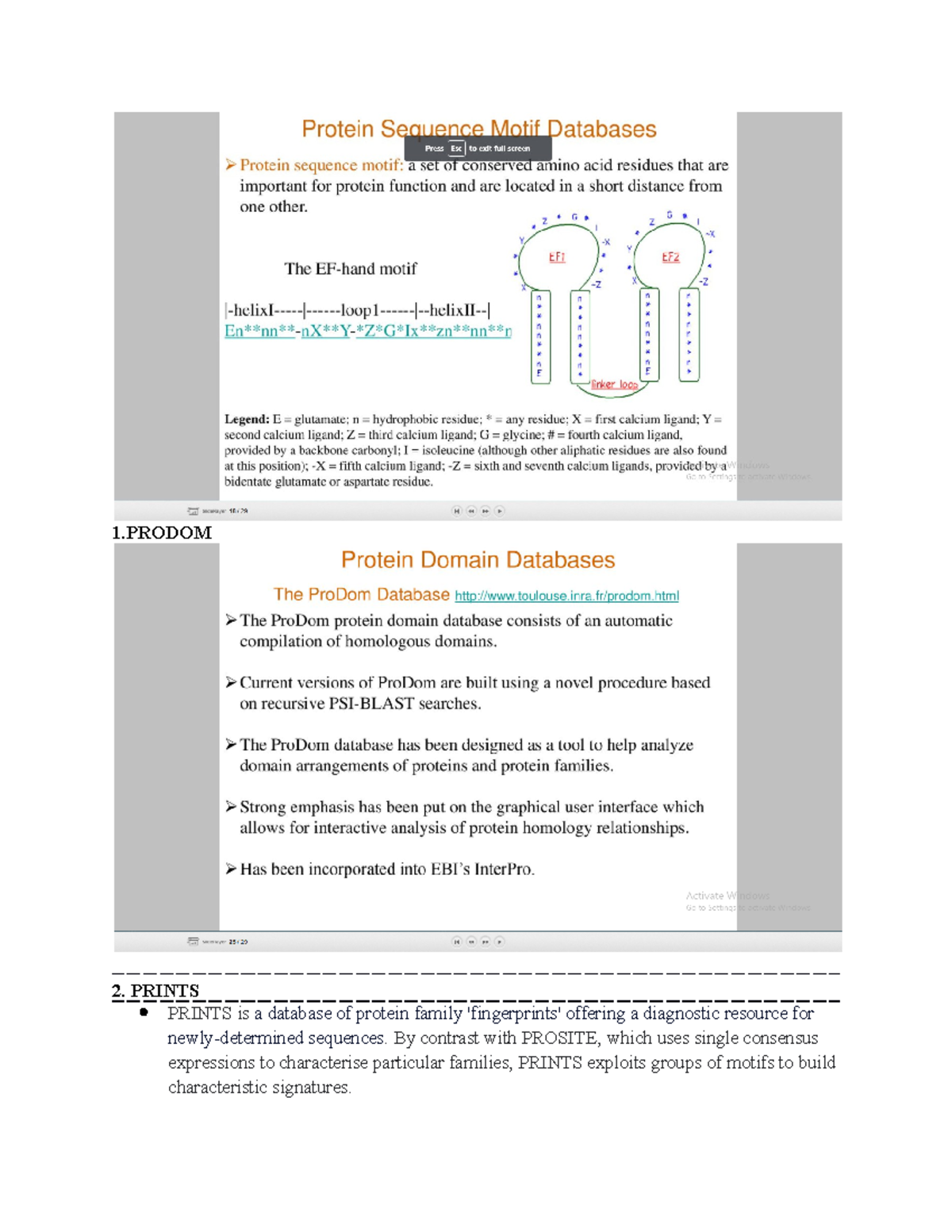 Profile pfam print etc - nil - 1 2. PRINTS PRINTS is a database of ...