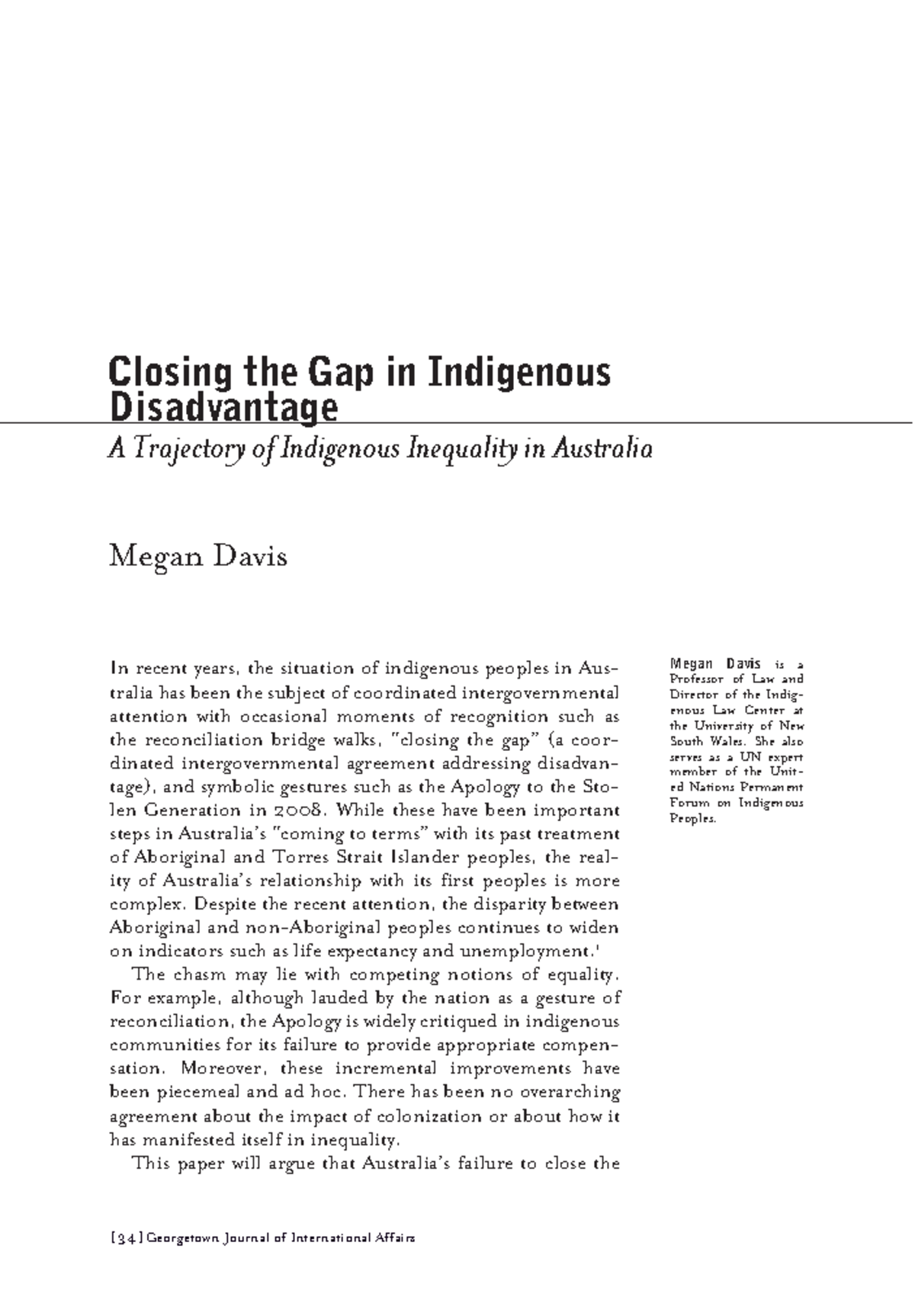 Closing the Gap in Indigenous Disadvantage- A Trajectory of Indigenous ...