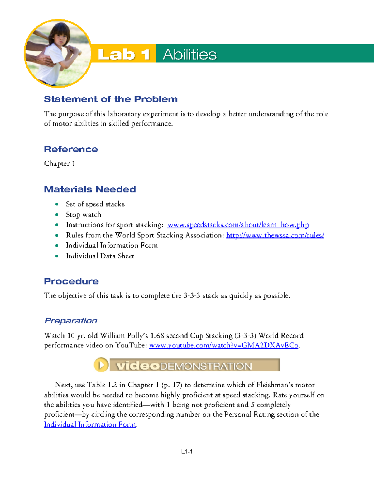 Lab01 Abilities - Lab 1 Abilities Statement of the Problem The purpose ...