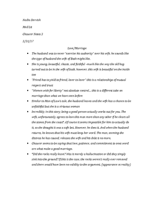 Notes part 1 and 2 - Medieval Literature - Nadia Dervish Medieval Lit ...