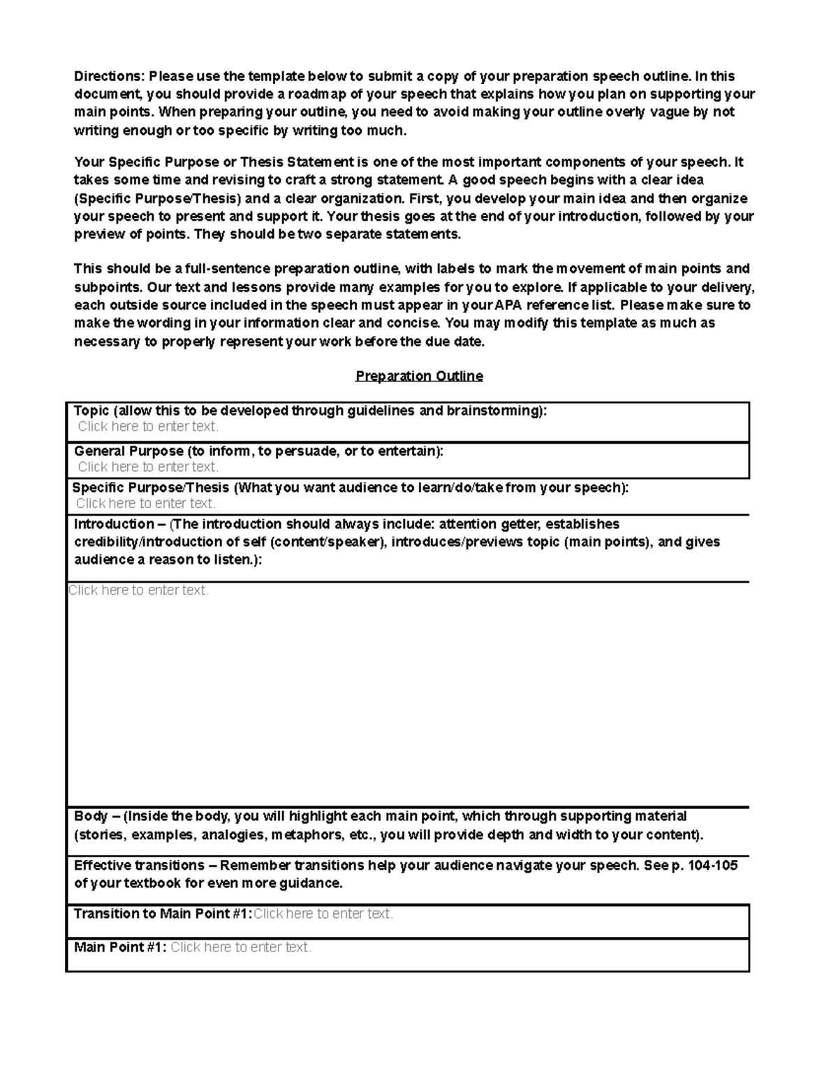 Preparation Outline Fillable Form - Directions: Please use the template ...