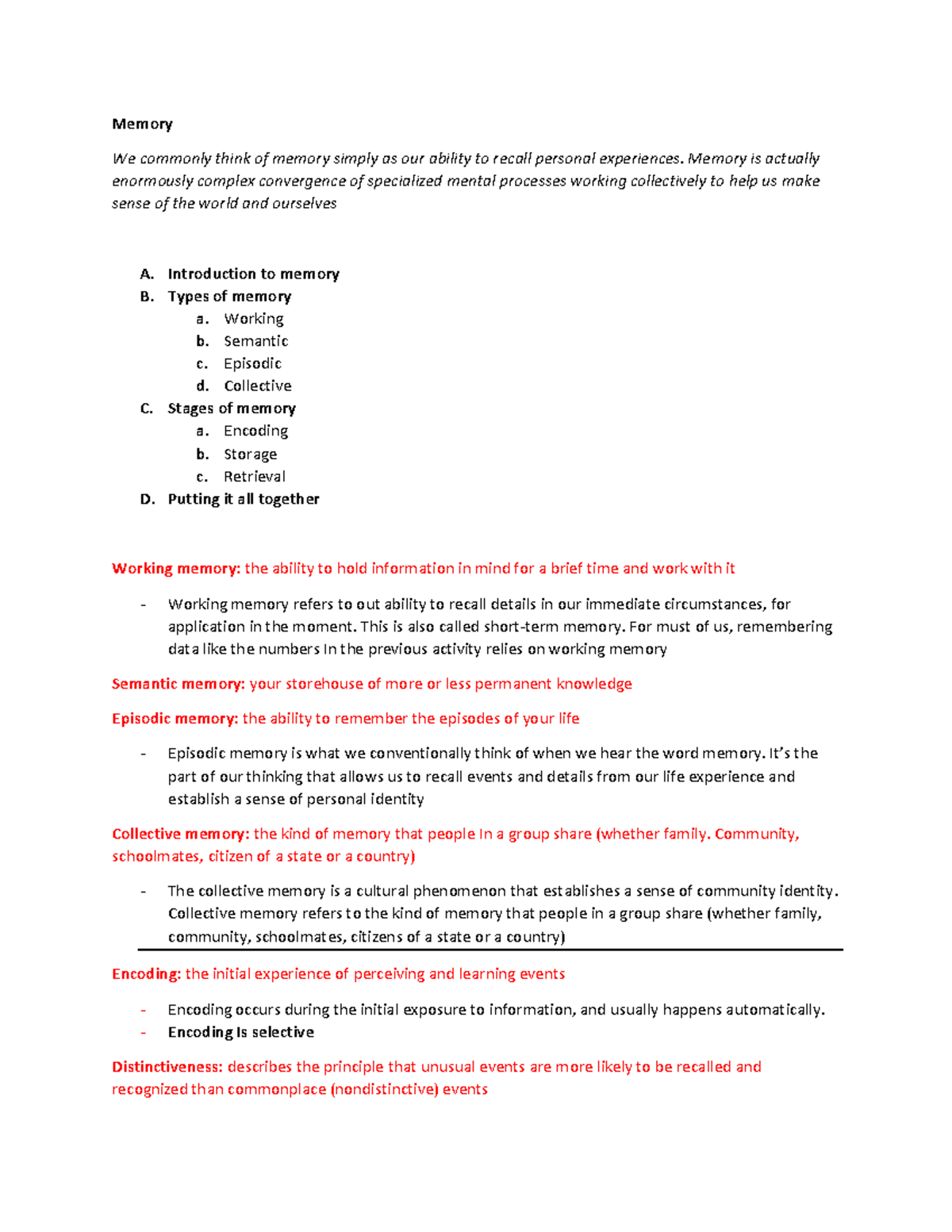 L (memory) - notes - Memory We commonly think of memory simply as our ...