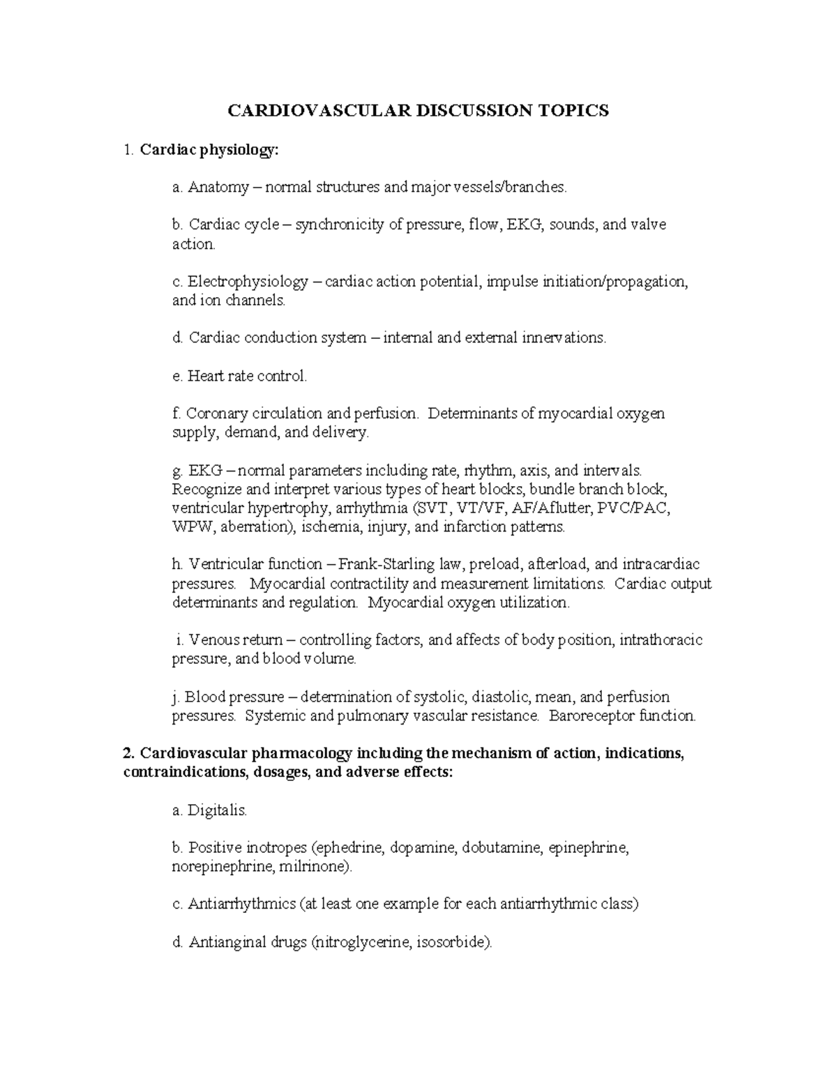 Cardiovascular Discussion Topics - CARDIOVASCULAR DISCUSSION TOPICS ...