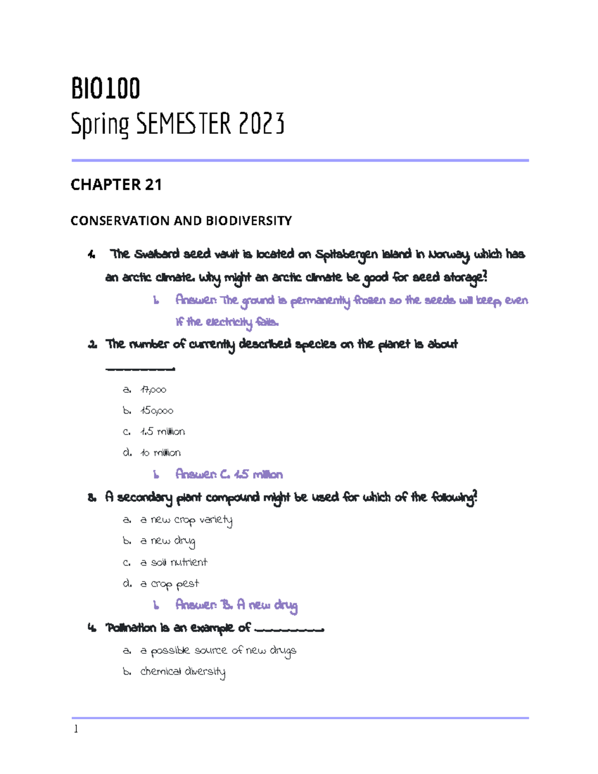 CH21: Conservation and Biodiversity - BIO Spring SEMTER 2023 CHAPTER 21 ...