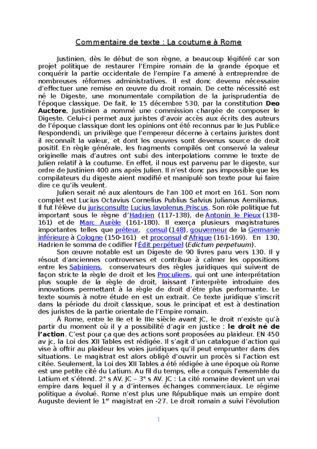 Commentaire de texte - la coutume - Histoire du Droit - Université ...