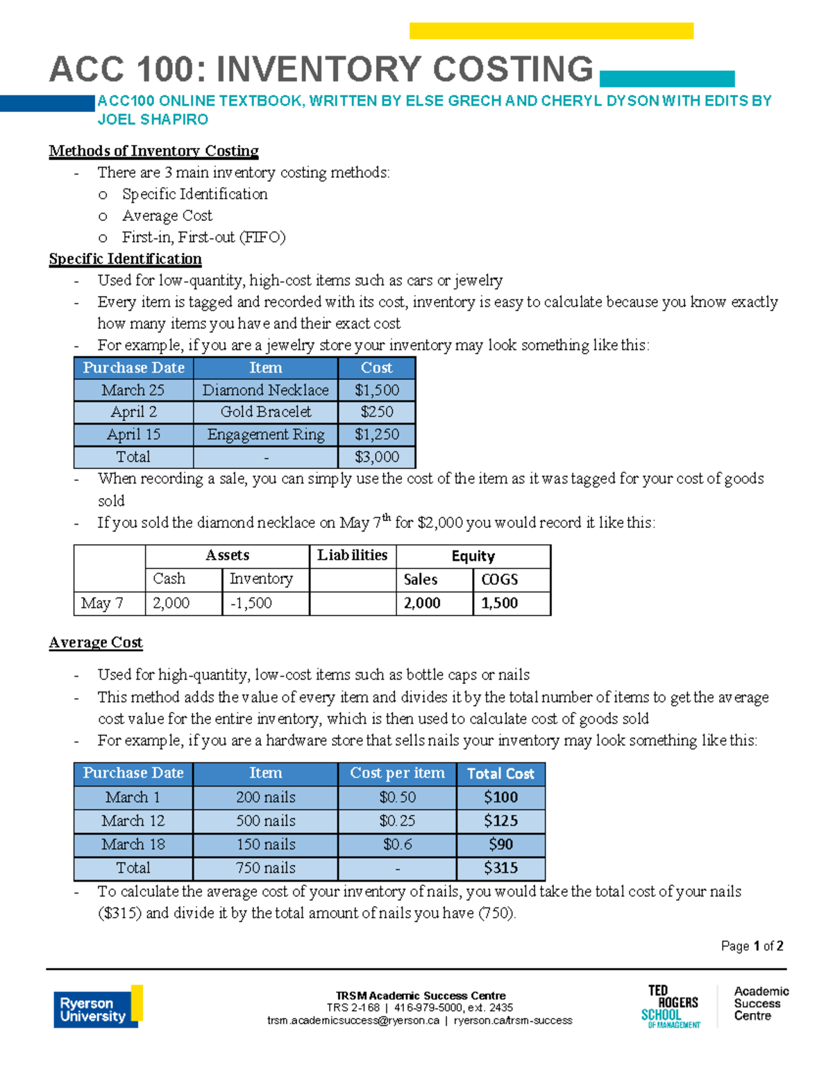 W2020 ACC100 Inventory Costing - ACC 100: INVENTORY COSTING ACC100 ...