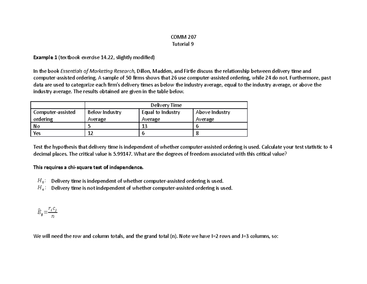 Tutorial 9 Answers - comm207 - COMM 207 Tutorial 9 Example 1 (textbook ...