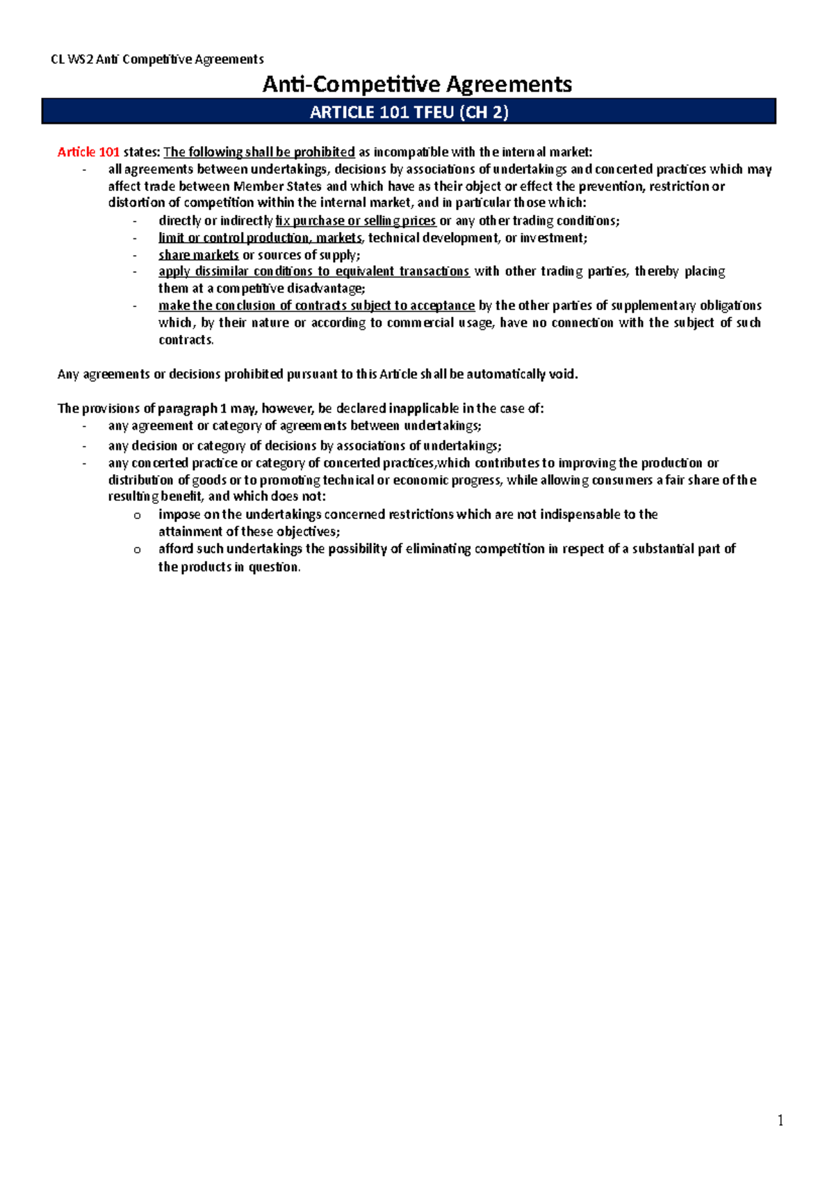 Unit 2 Note - Anti Competitive Agreements - Anti-Competitive Agreements ...