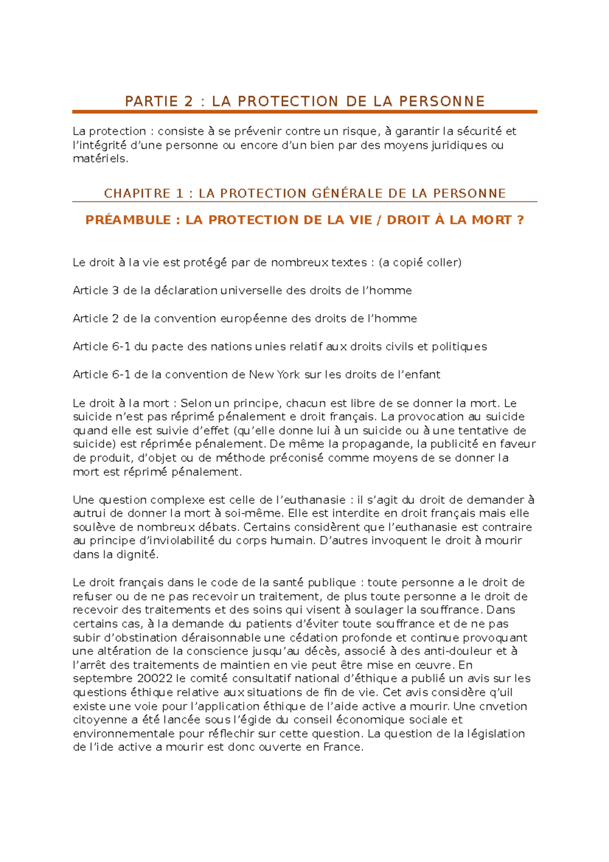 Protection de la personne - PARTIE 2 : LA PROTECTION DE LA PERSONNE La ...