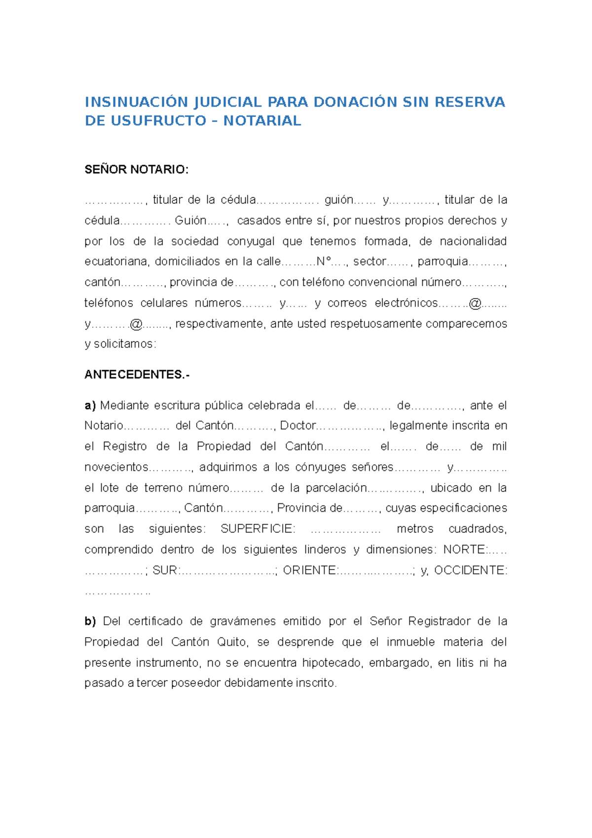 Insinuación+ Judicial+PARA+ Donación+SIN+ Reserva+DE+ Usufructo ...