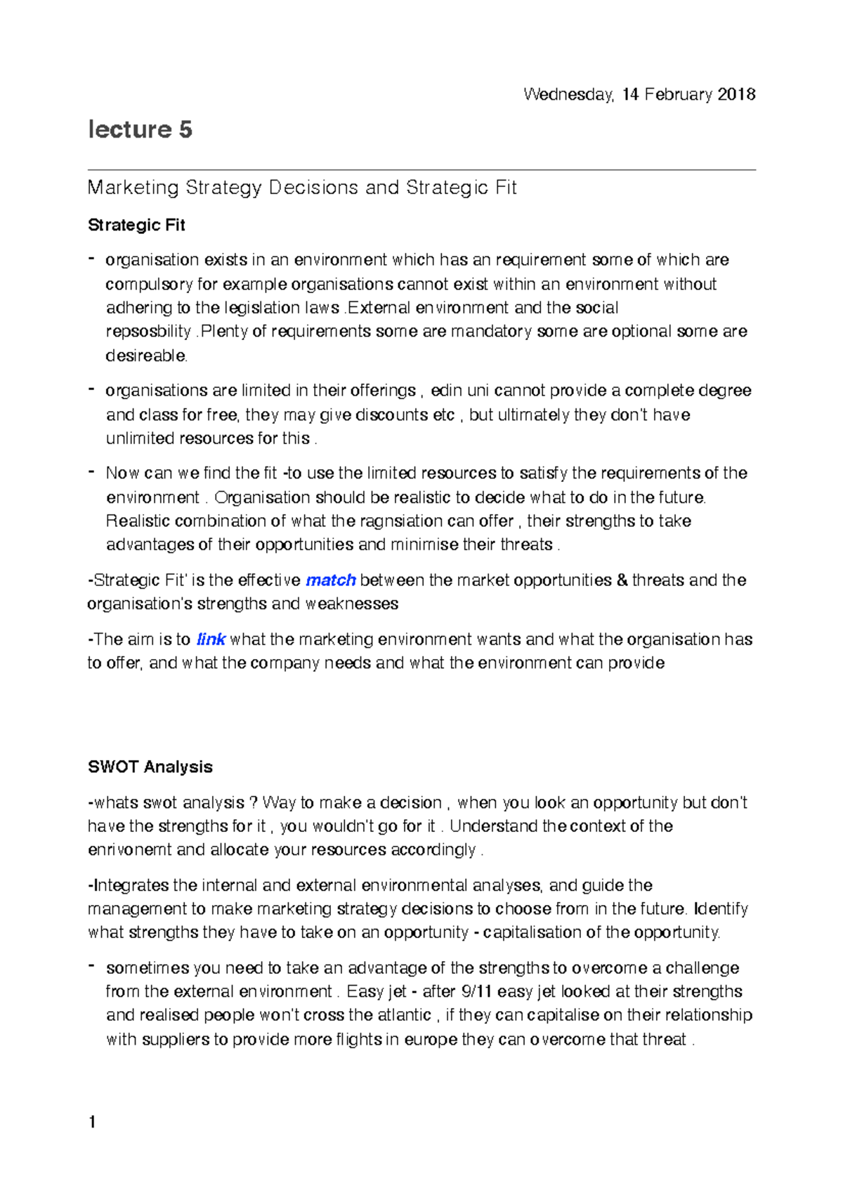 Marketing lecture 5 - notes - lecture 5 Marketing Strategy Decisions ...