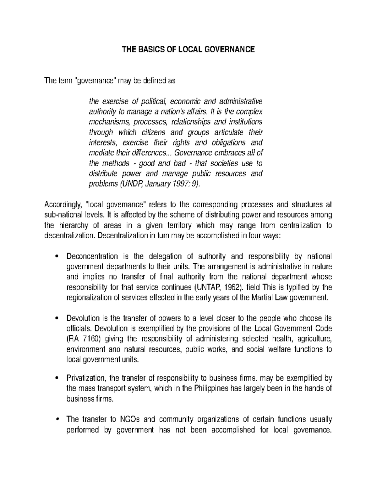 THE Basics OF Local Governance - Understanding Culture, Society, and ...