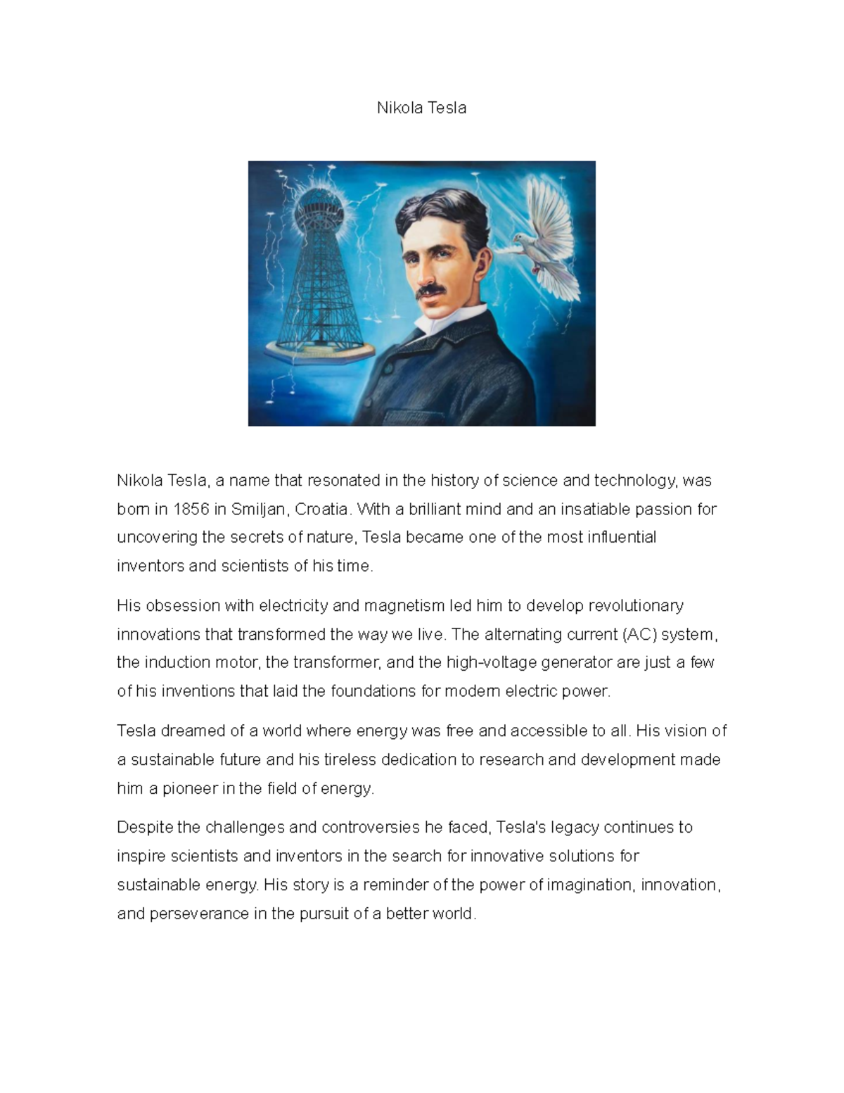 Nikola Tesla PDF - Nikola Tesla Nikola Tesla, a name that resonated in ...