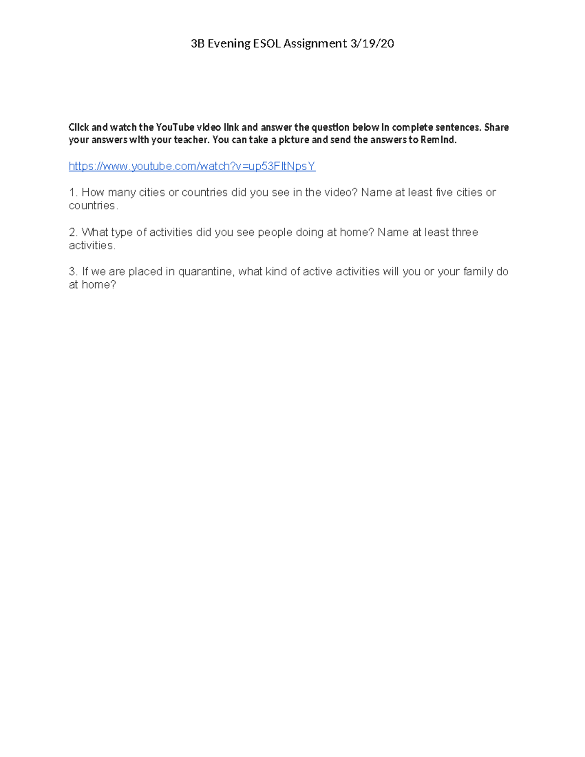 3B Evening ESOL Assignment 3 - Share your answers with your teacher ...