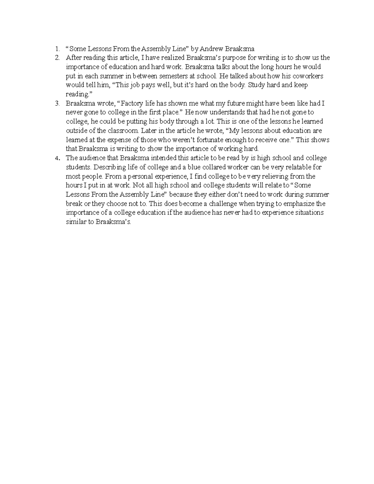 ENG 122 1-7 Writing Notes Assignment - “Some Lessons From the Assembly ...
