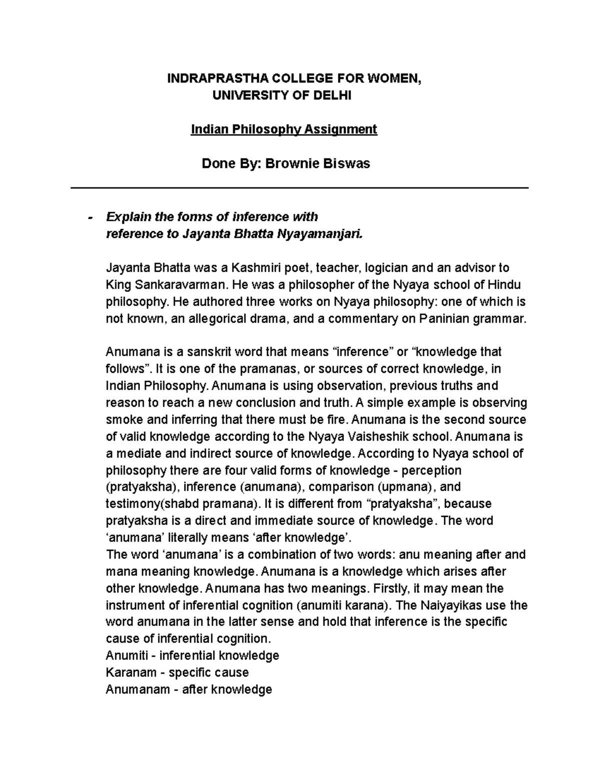 I.P assignment Brownie B - INDRAPRASTHA COLLEGE FOR WOMEN, UNIVERSITY ...