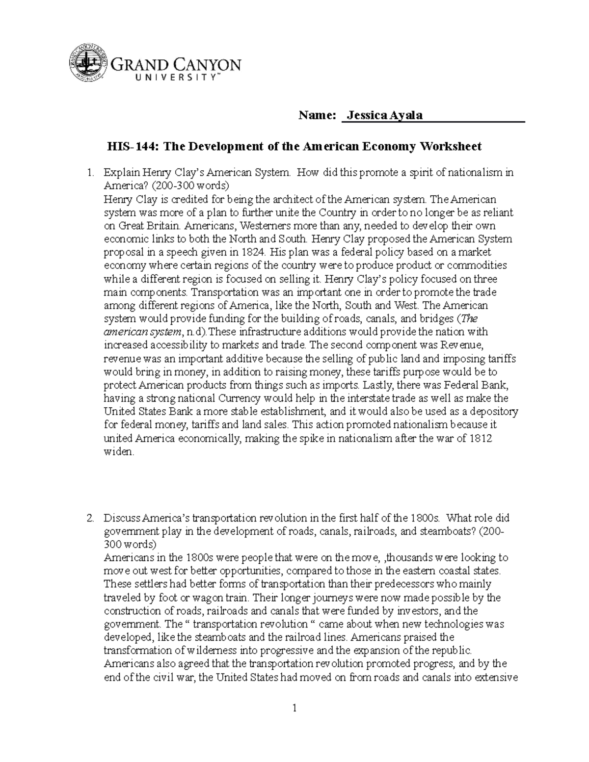 HIS-144.T-4.Development of the American Economy.Worksheet - Name ...