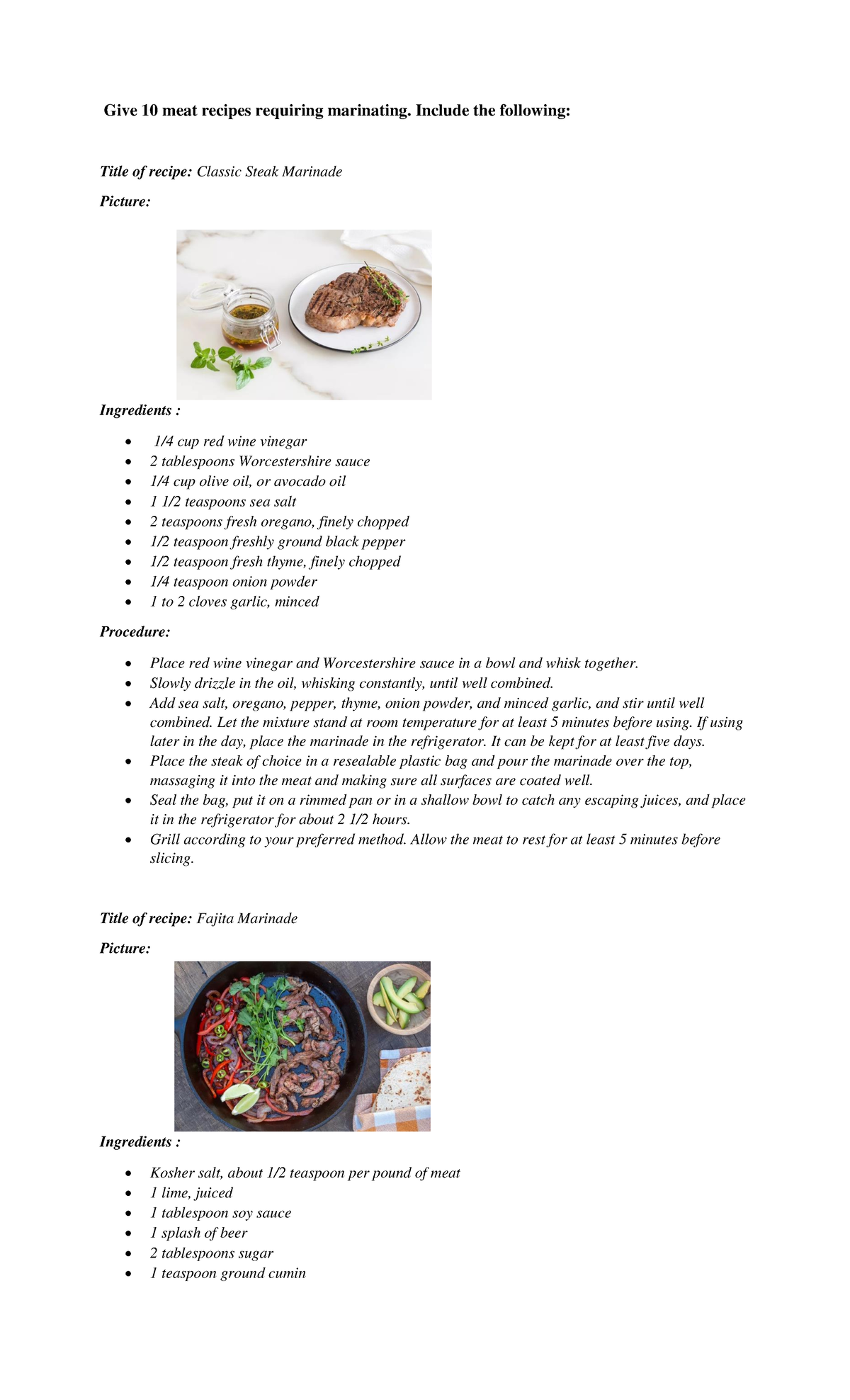 Enrichment Activity M 2(TLE) - Give 10 meat recipes requiring ...