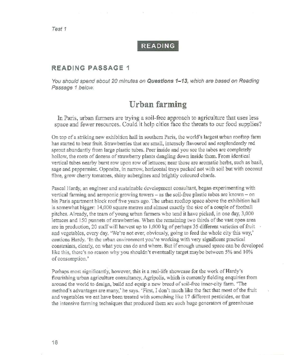 Cam 18 Reading 1 - ####### Test 1 R E A D I N G R E A D I N G P A S S A ...