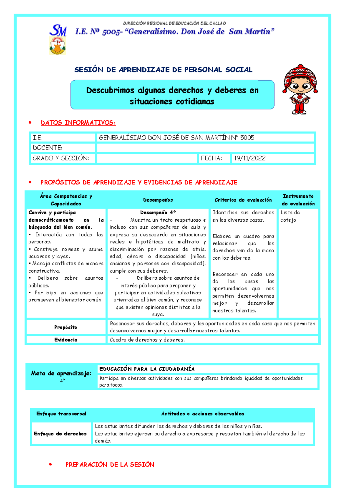 Sesión Derechos Y Deberes - SESIÓN DE APRENDIZAJE DE PERSONAL SOCIAL ...