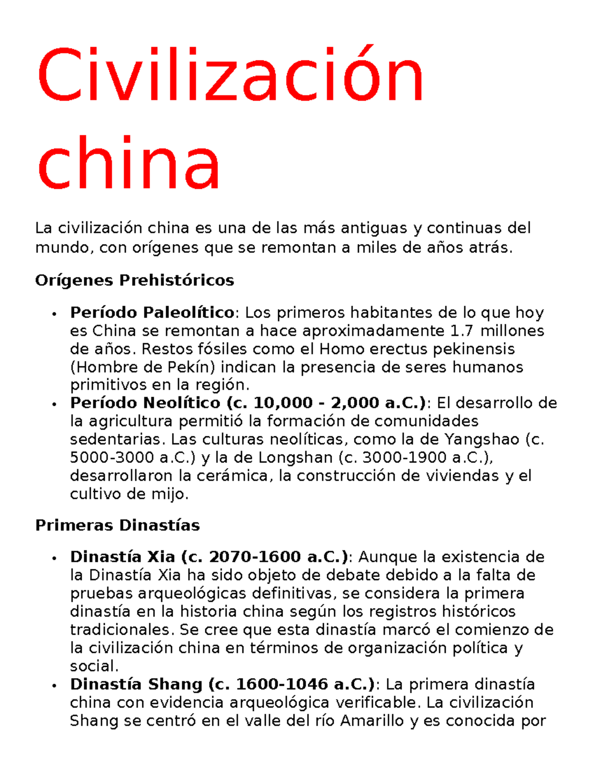 Civilización china - Civilización china La civilización china es una de ...