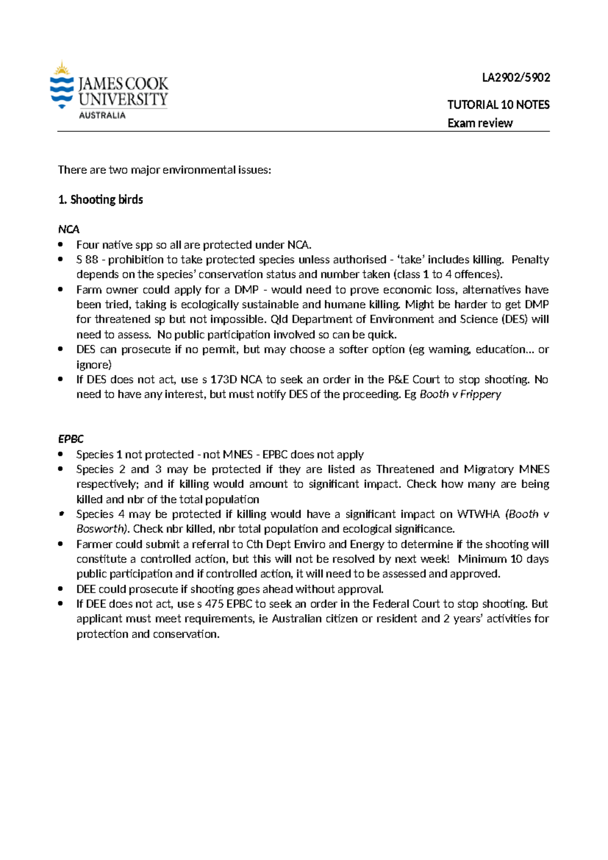 Elp Tutorial 10 Notes - LA2902/ TUTORIAL 10 NOTES Exam review There are ...