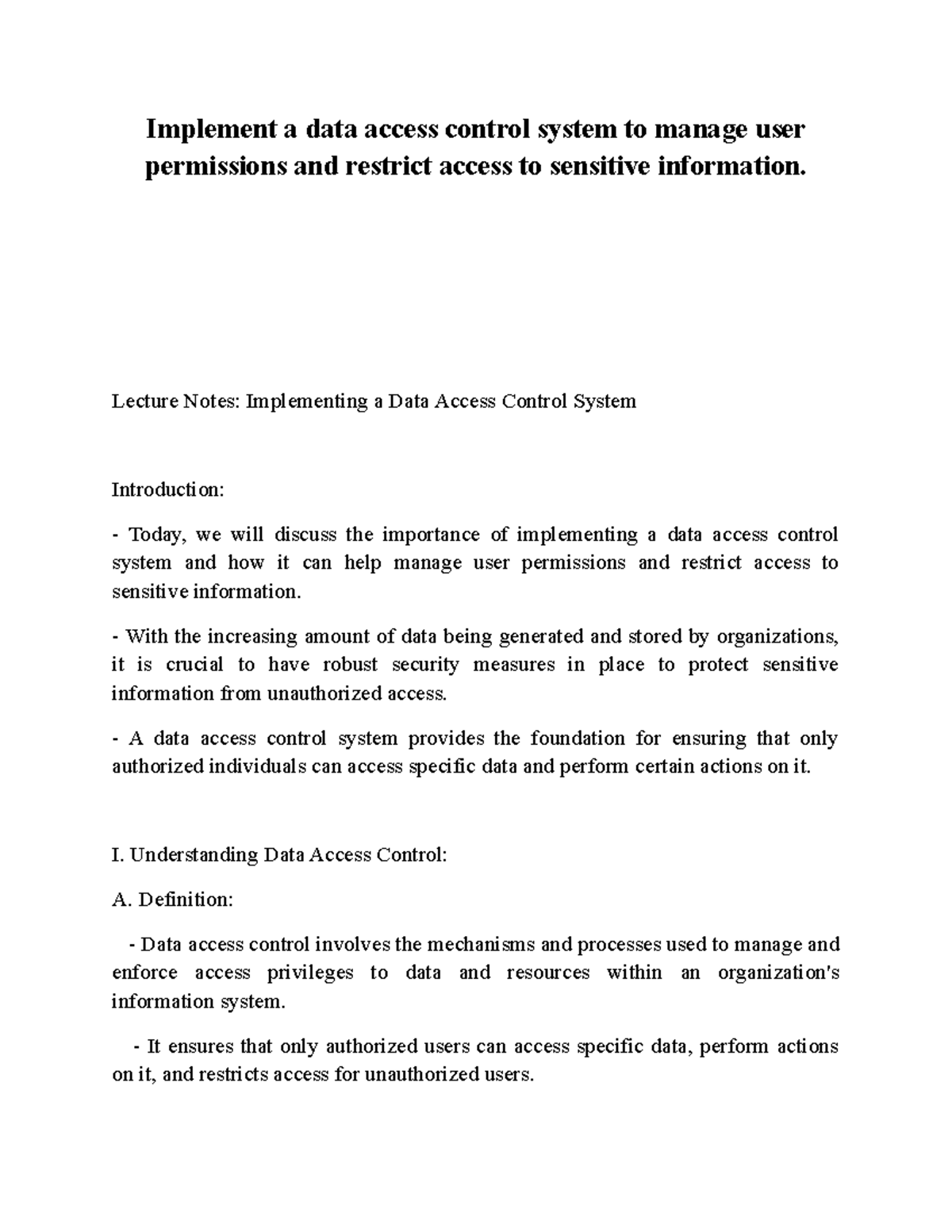 Implement a data - learning - Implement a data access control system to ...