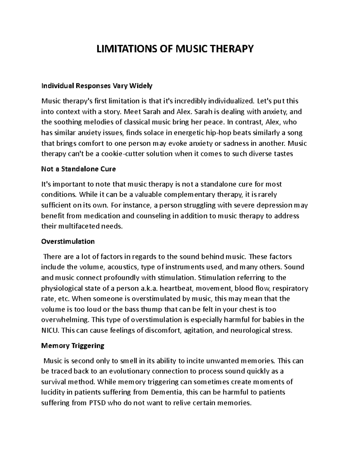 Limitations OF Music Therapy - LIMITATIONS OF MUSIC THERAPY Individual ...