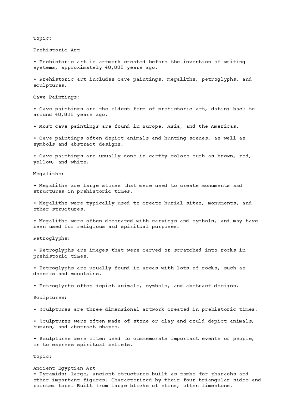 2750arh3 - Lecture notes - Topic: Prehistoric Art Prehistoric art is ...