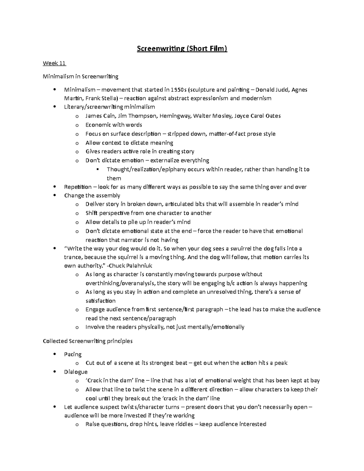 Screenwriting Week 11 - Screenwriting (Short Film) Week 11 Minimalism ...