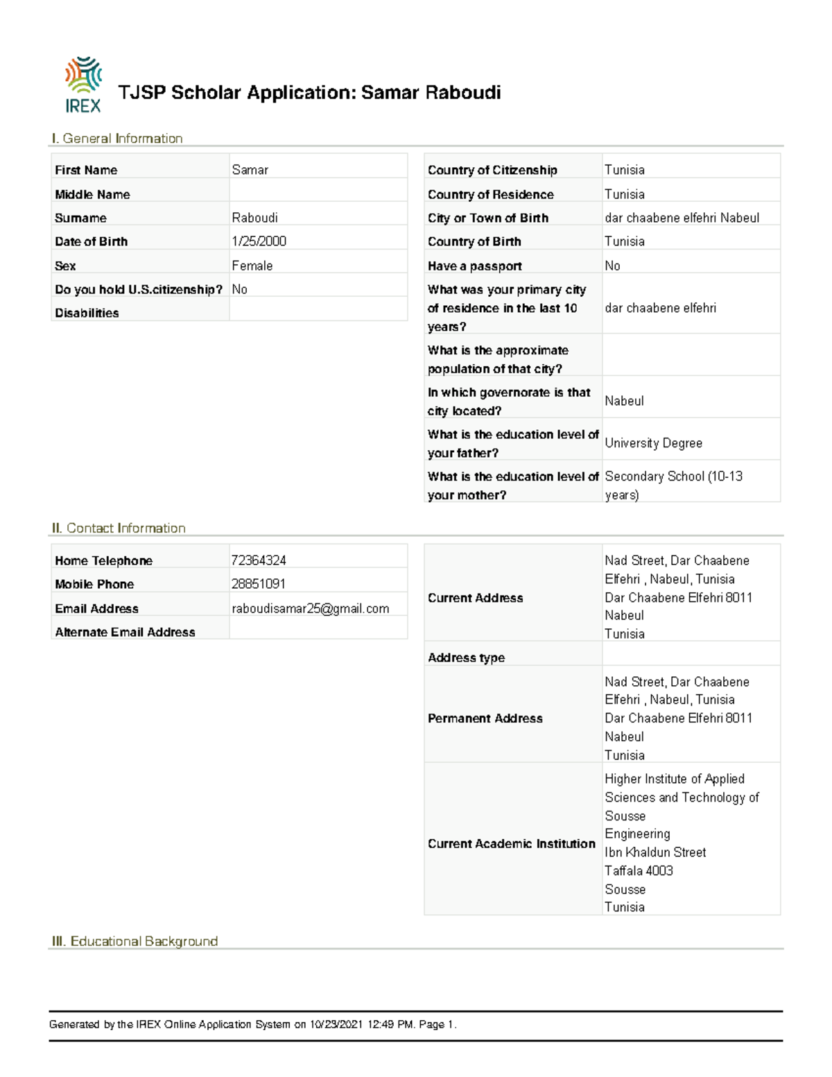 Thomas - cycle d'ingenieur - TJSP Scholar Application: Samar Raboudi I ...