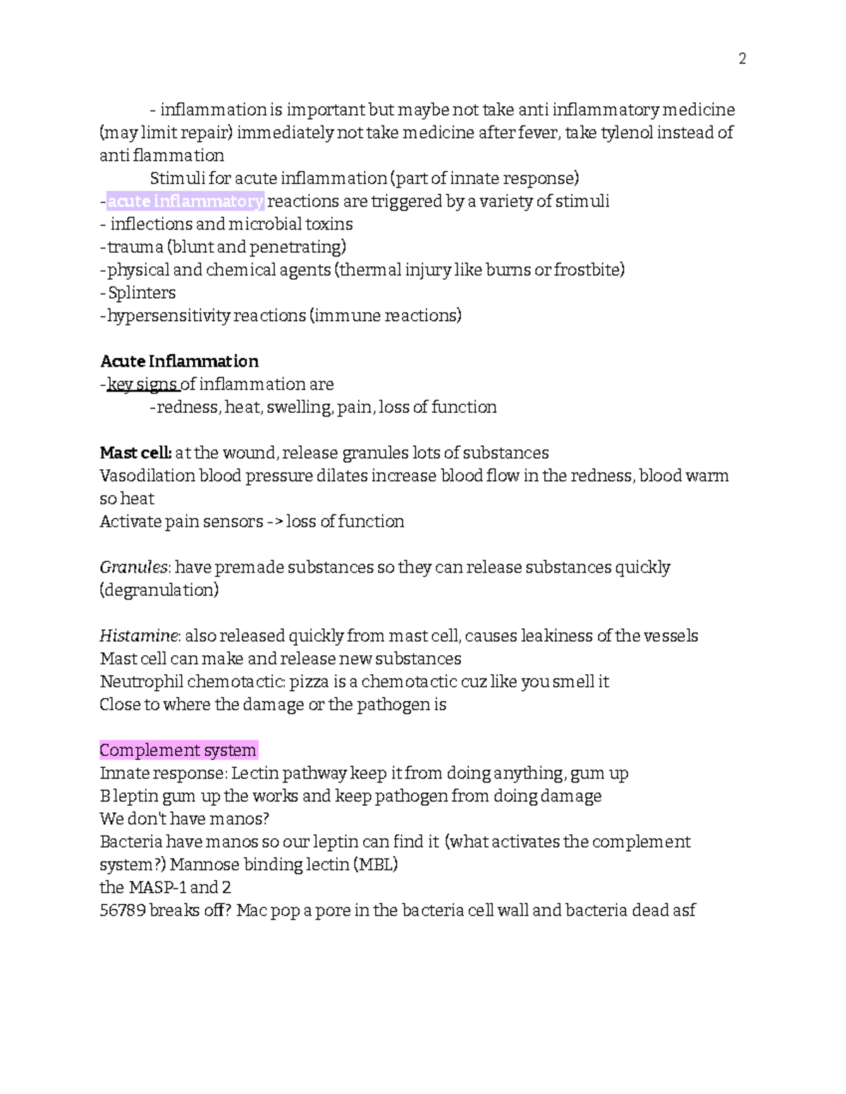 Immune Psio 431 - acute inflammation, complement system, coagulation ...