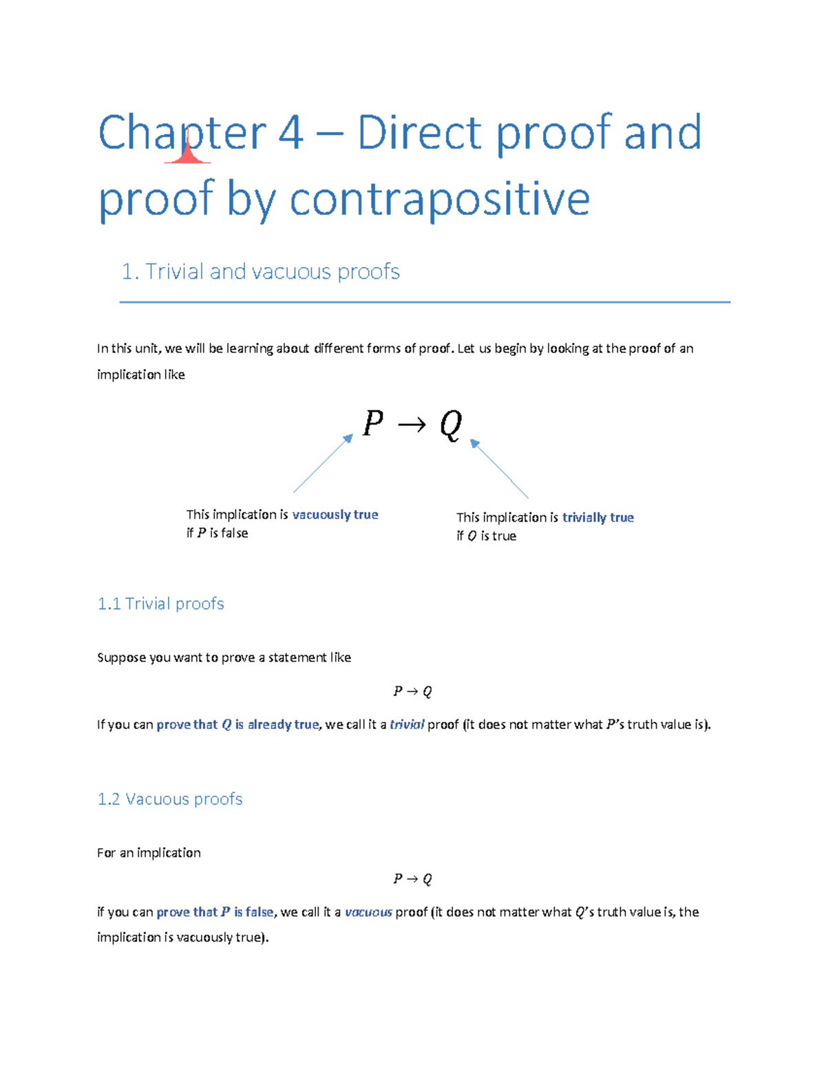 Chapter 4 - Chapter 4 – Direct proof and proof by contrapositive 1 ...