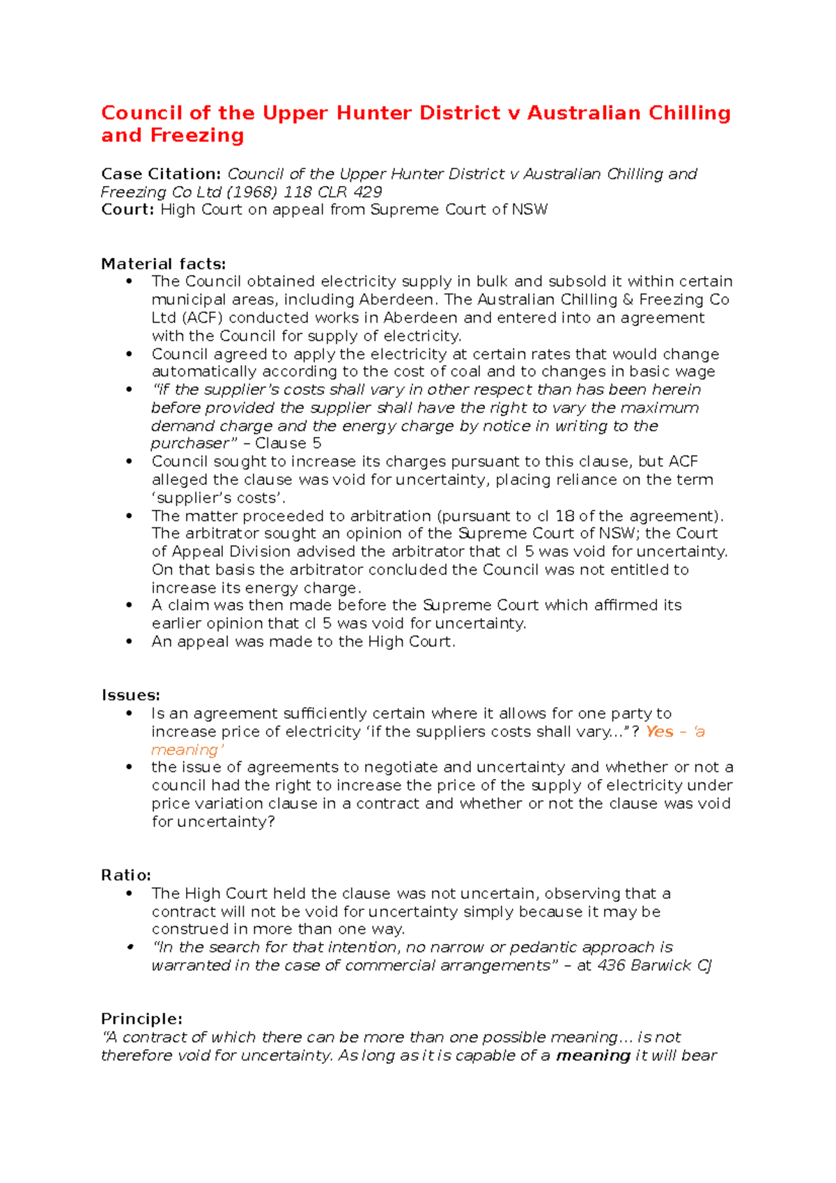 Council of the Upper Hunter District v Australian Chilling and Freezing ...