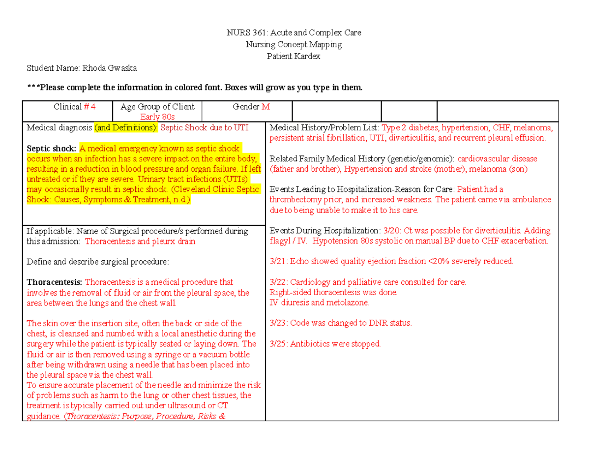 RG Kardex - Patient note assignment for acute care class. - NURS 361 ...