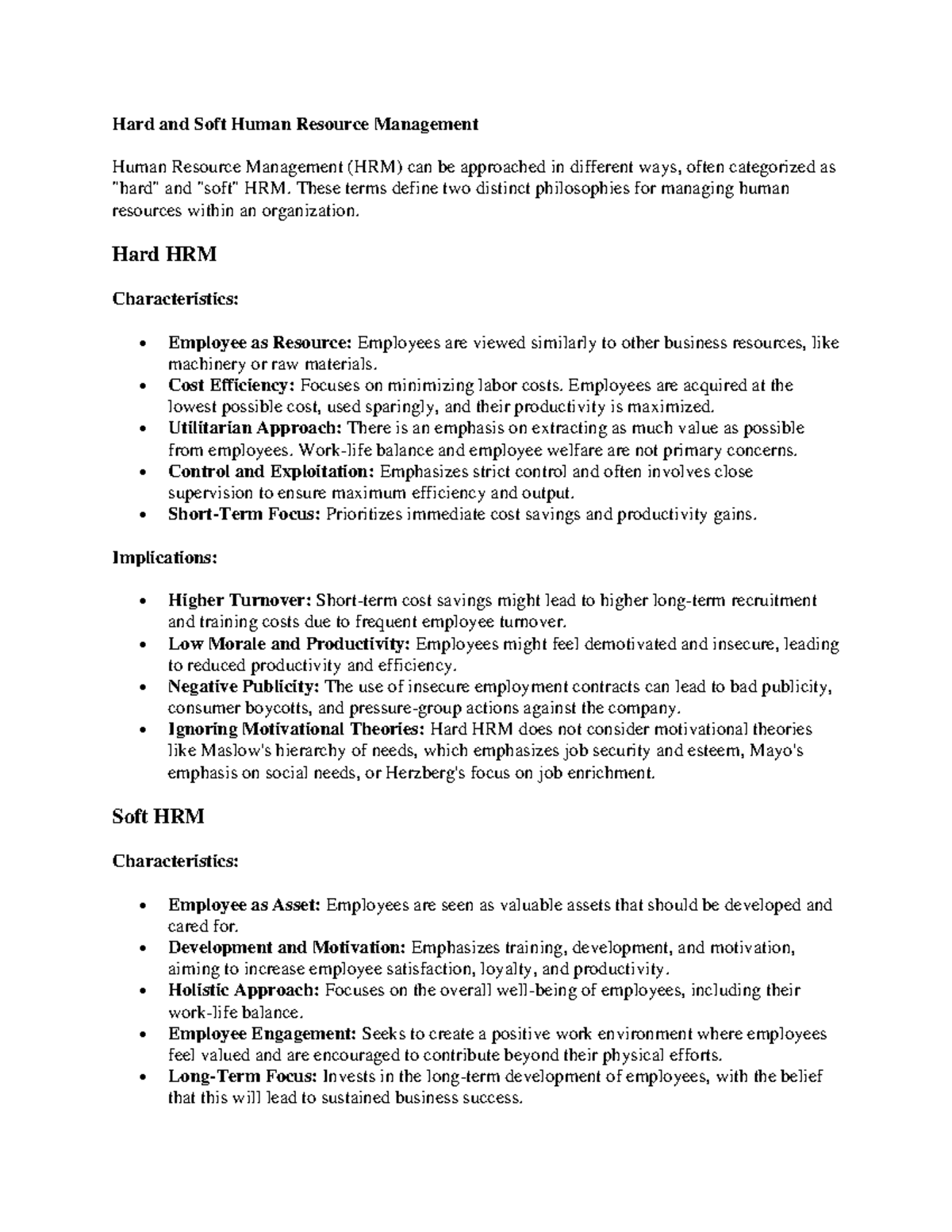 Chp 16 - HRM - Hard and Soft Human Resource Management Human Resource ...