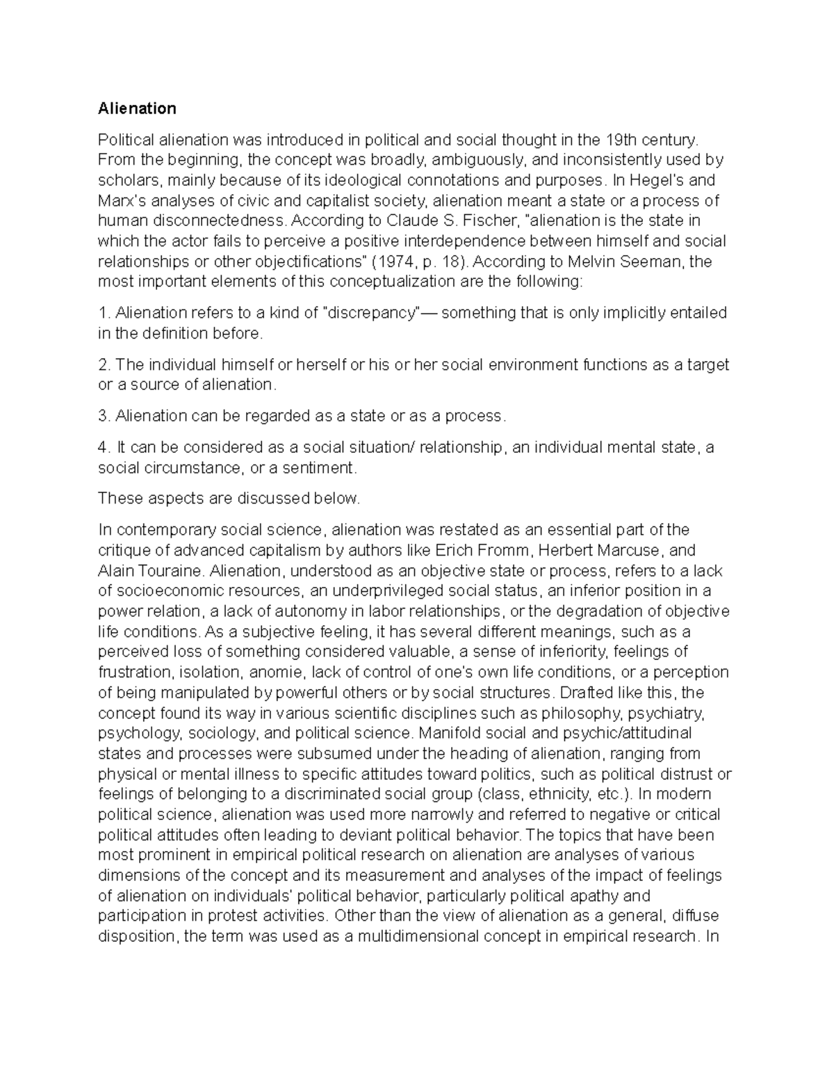Alienation - Alienation Political alienation was introduced in ...