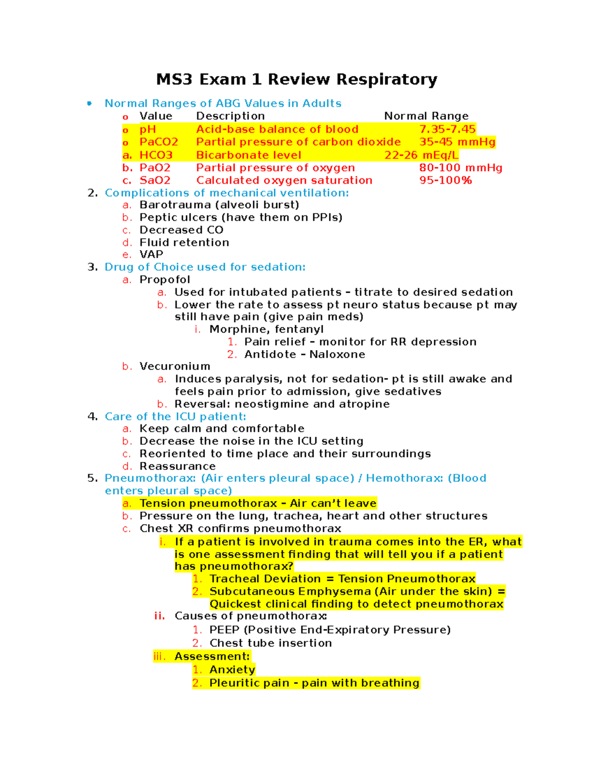 MS3 Exam 1 Review Respiratory - MS3 Exam 1 Review Respiratory Normal ...