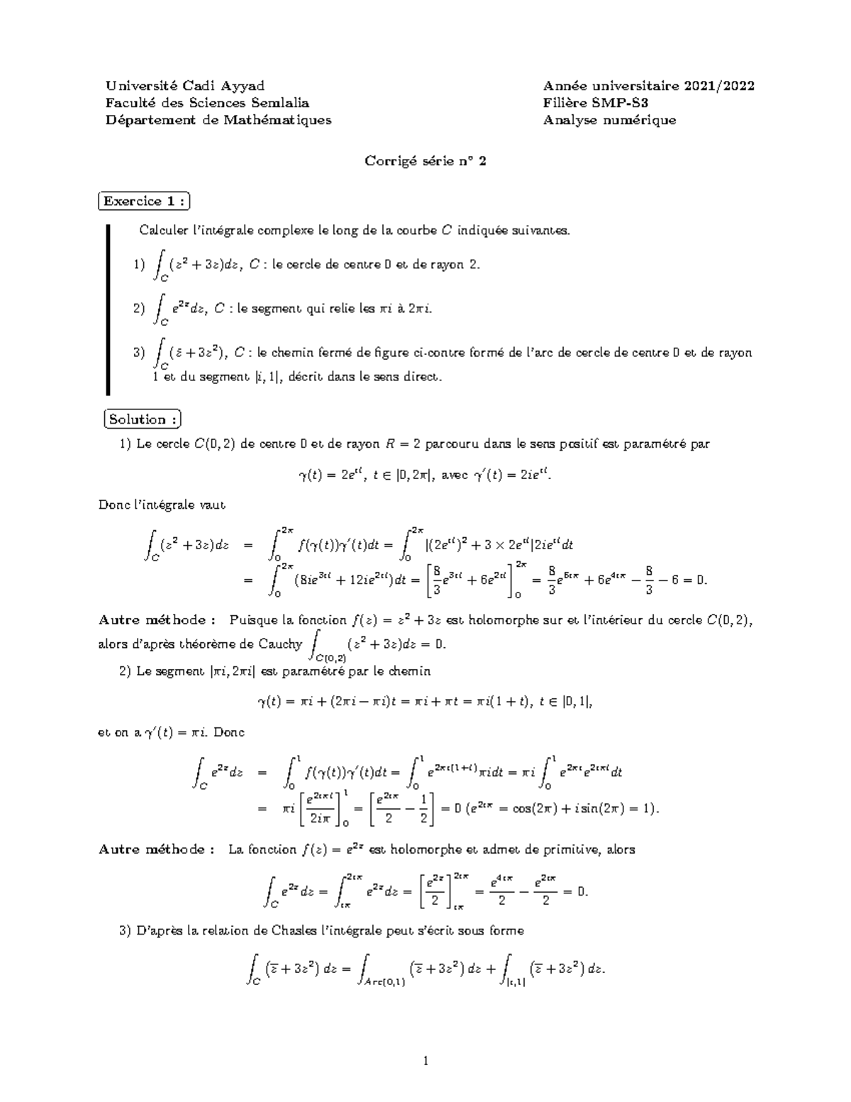Corrigé Série 2SMPS3 - Universit ́e Cadi Ayyad Facult ́e des Sciences ...