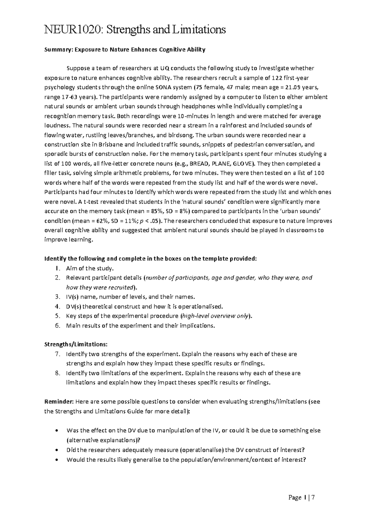 Tutorial 5 Strengths and Limitations - Worksheet (BB) - Summary ...