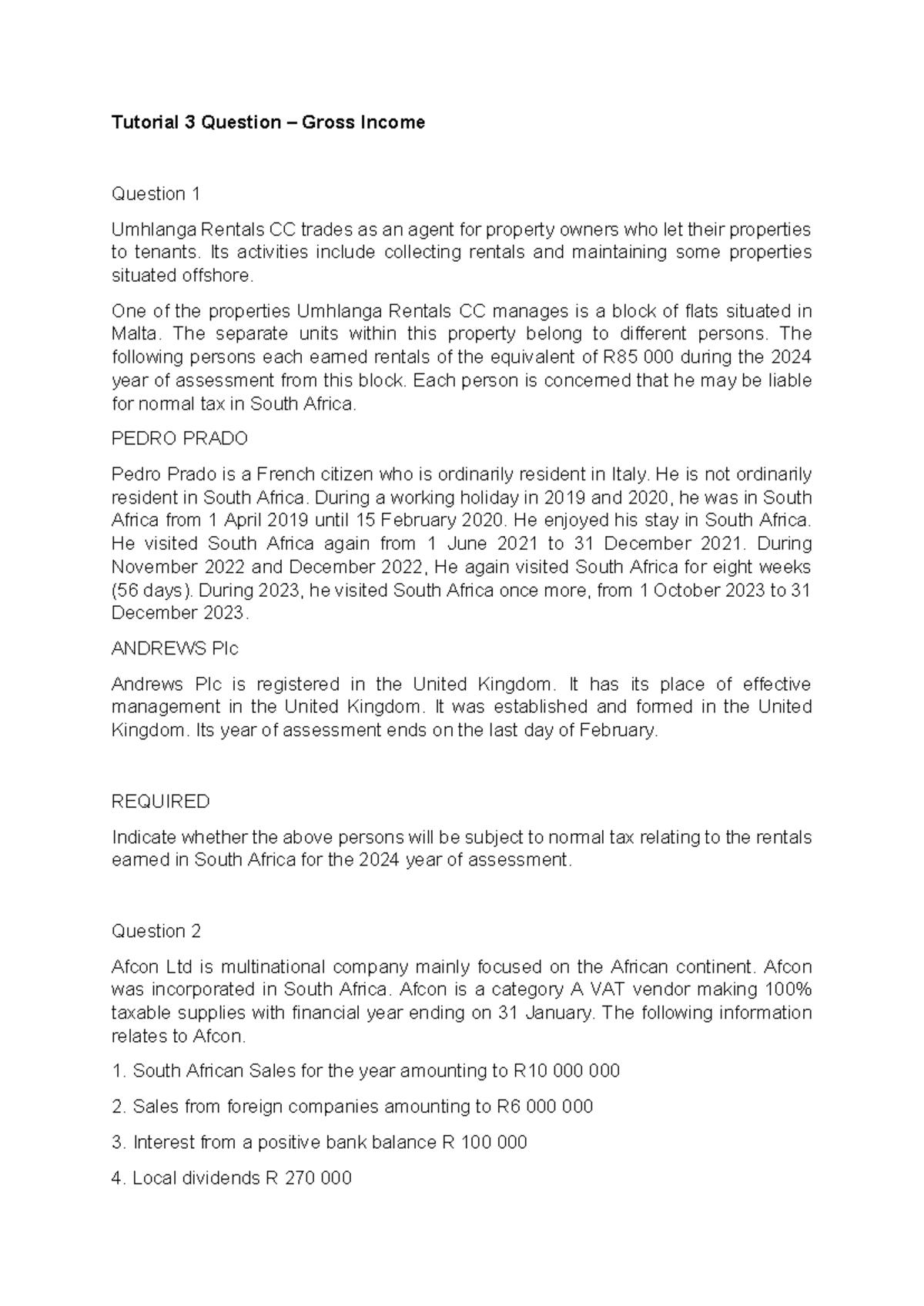 Tutorial 3 (Gross Income) Question - 2024 - Tutorial 3 Question – Gross ...
