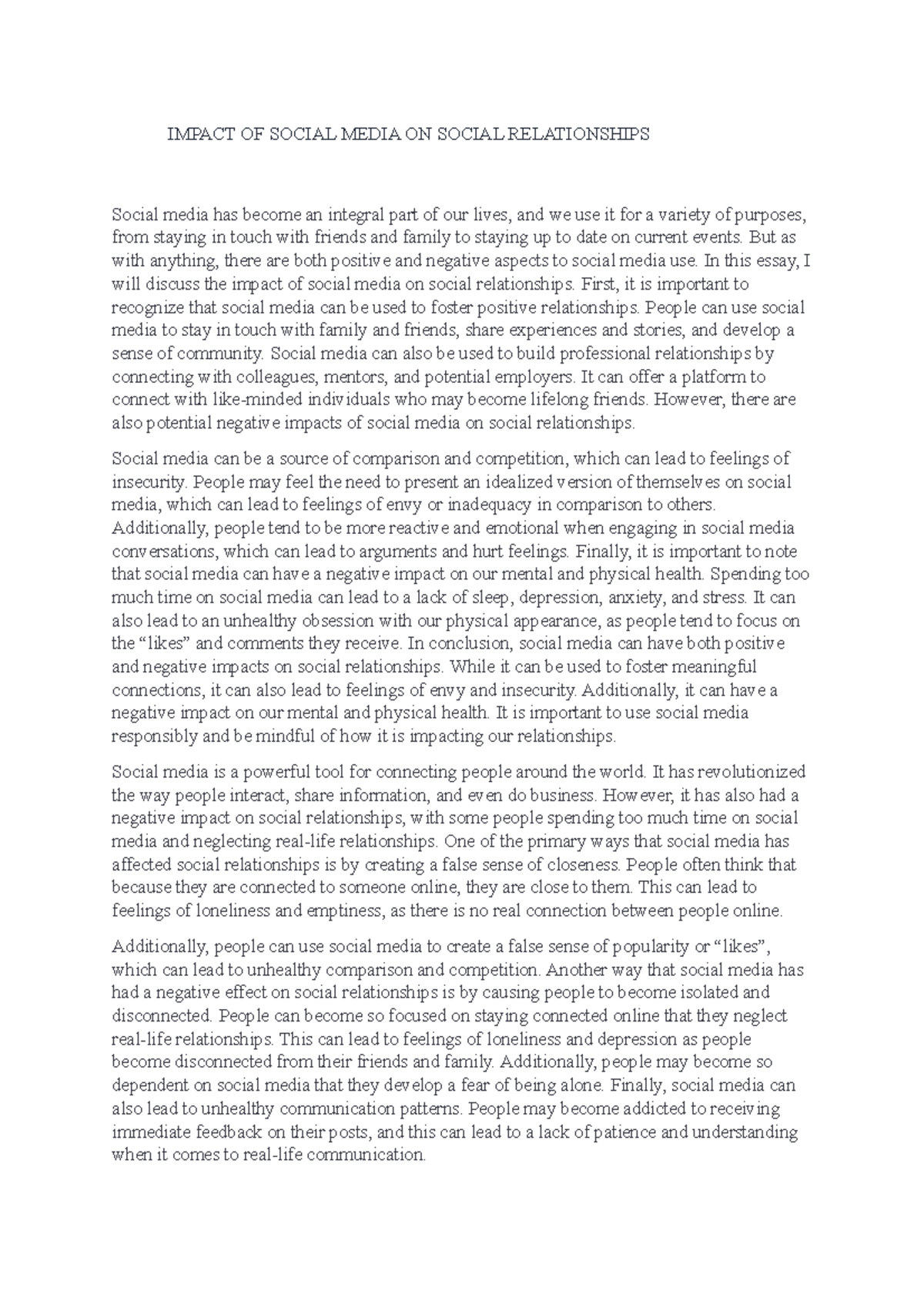 Impact OF Social Media ON Social Relationships - IMPACT OF SOCIAL MEDIA ...