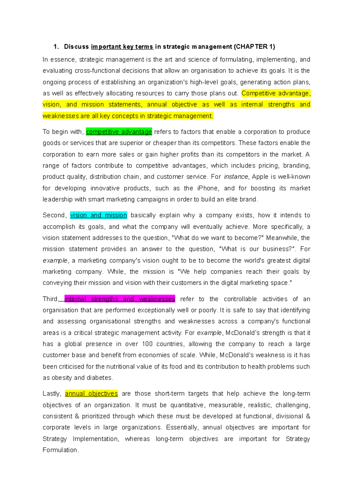 strategic management tutorials - Discuss important key terms in ...