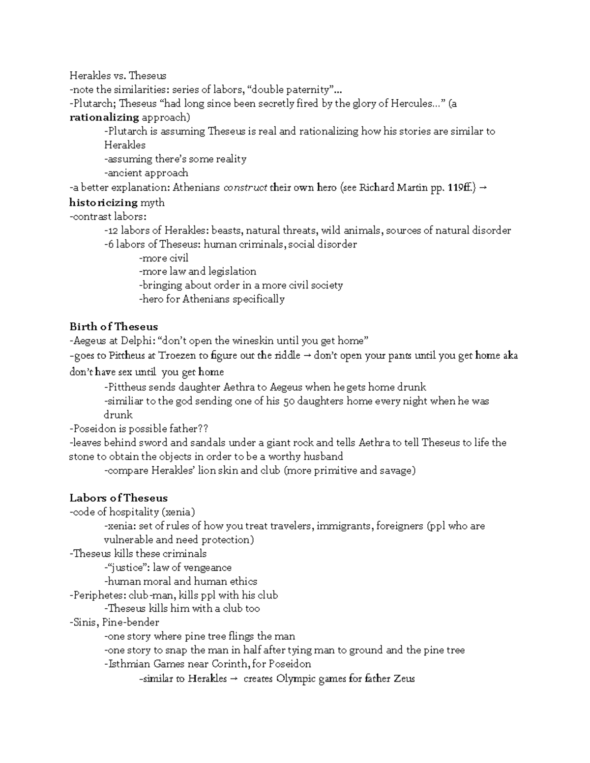 11/9 Lecture Notes - Herakles vs. Theseus -note the similarities ...