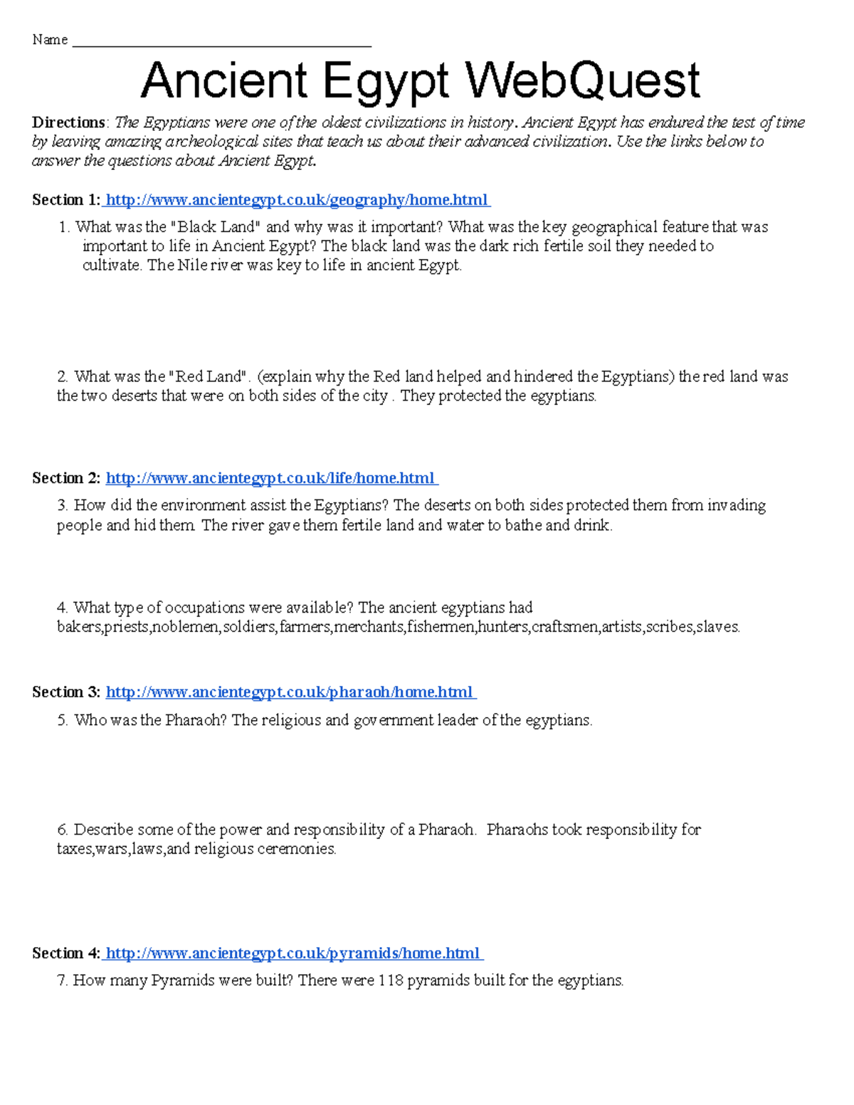 Copy of 06 - Ancient Egypt Webquest - Name ...