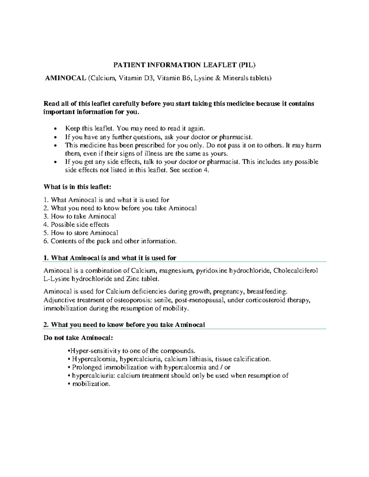 Aminocal Tablets - ... - PATIENT INFORMATION LEAFLET (PIL) AMINOCAL ...