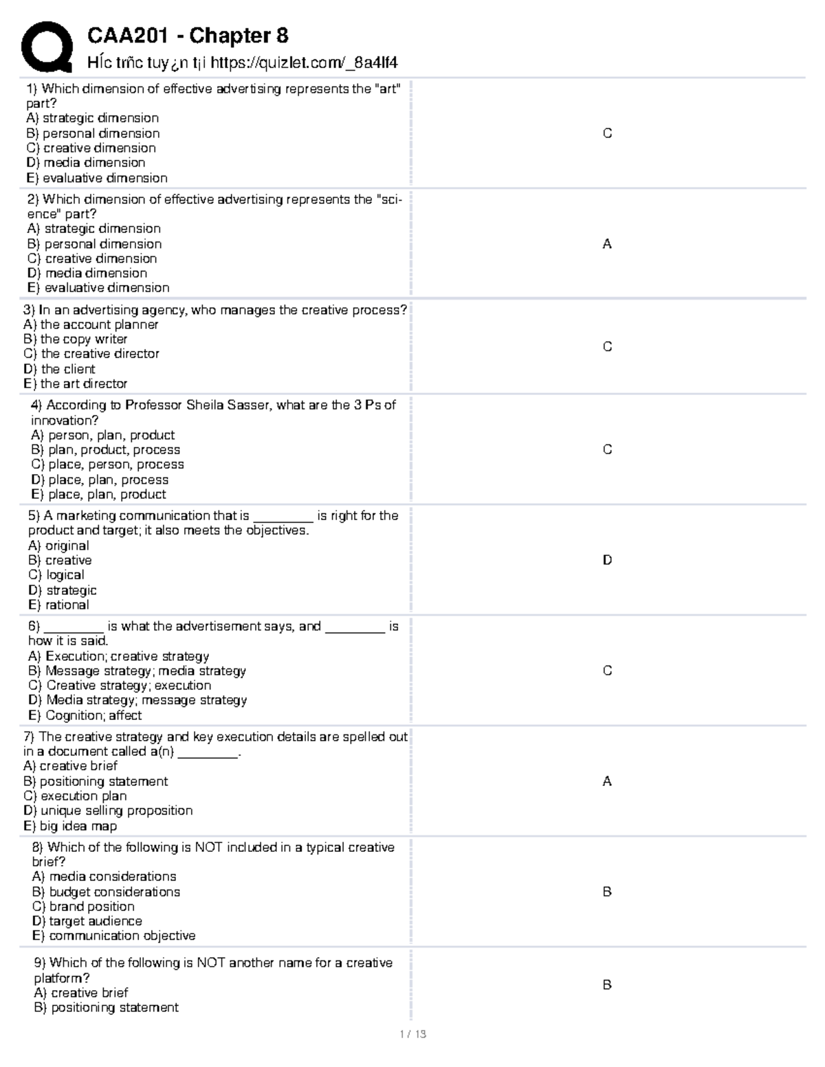 CAA chapter 9 - HÍc trñc tuy¿n t¡i quizlet/_8a4lf 1) Which dimension of effective advertising ...
